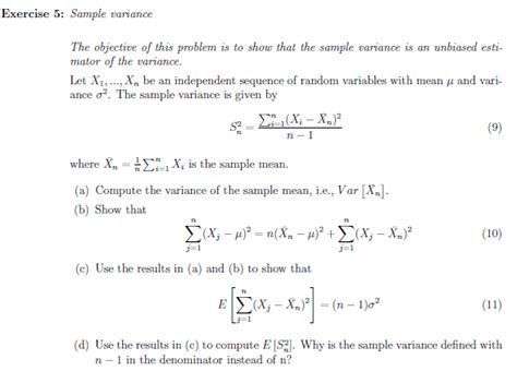 Solved Exercise 5 Sample Variance The Objective Of This Chegg Com