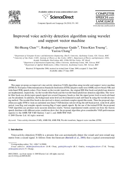 pdf improved voice activity detection algorithm using wavelet and