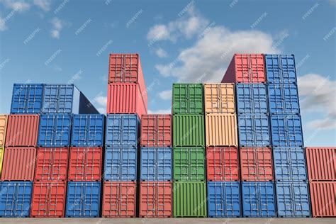 Premium Photo Stacked Cargo Containers For Temporary Storage Loading Unloading And Sorting At