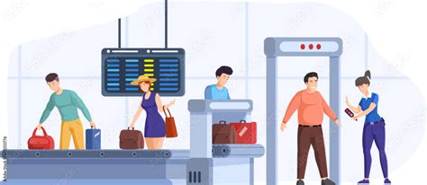 Passengers Passing Through Scanner Checkpoint Gate At Airport People Passengers Passing Through Scanner Checkpoint Gate At Airport People