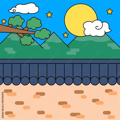 Illustration Stock 전통집 한옥 기와집 배경 일러스트 Adobe Stock