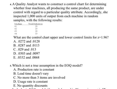 Solved 4. A Quality Analyst wants to construct a control | Chegg.com