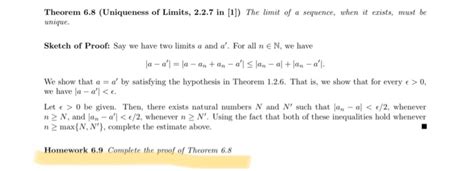Solved Theorem 68 Uniqueness Of Limits 227 In 1 The