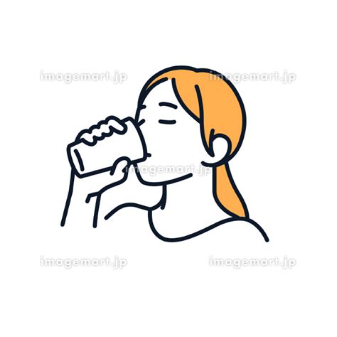 コップで水を飲む若い女性のシンプルなベクターイラスト素材 210164634 イメージマート