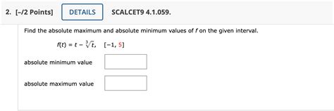 Solved 2 2 Points Scalcet9 41059 Find The Absolute