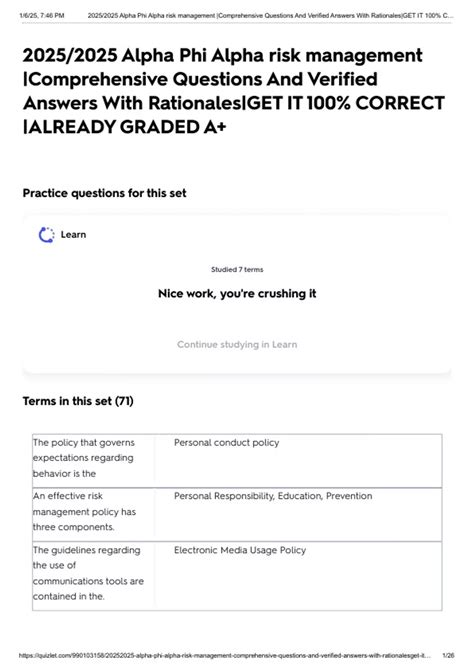 Alpha Phi Alpha Risk Management Comprehensive Questions And Verified Answers With