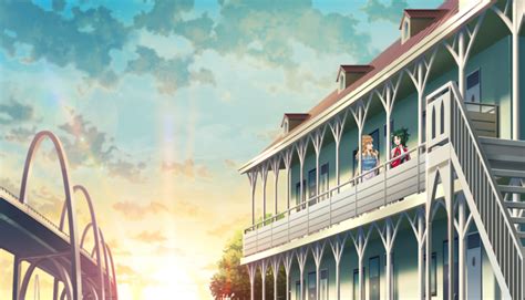 Safebooru 2girls Ayato Utae Blue Shirt Breasts Bridge Brown Hair