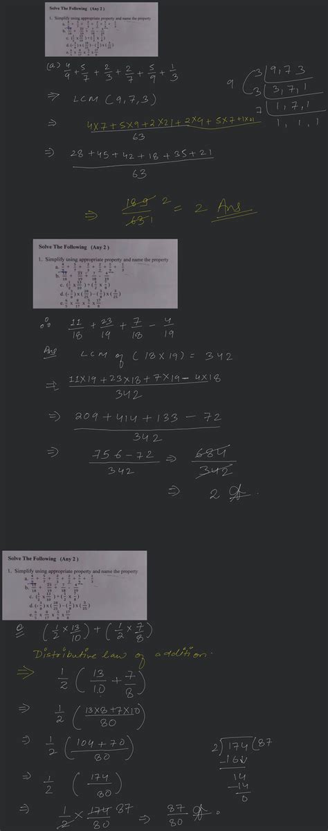 q3 solve the following any 2 1 simplify using appropriate property an
