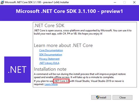Install Preview The Message Under The Installation Note In UI Still Shows NET Core
