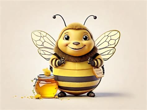 Premium Ai Image Cute Happy Fat Bee With A Pot Of Honey Isolated On