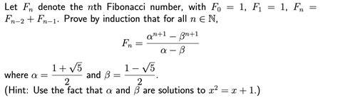 Solved Let Fn Denote The Nth Fibonacci Number With Fo Chegg