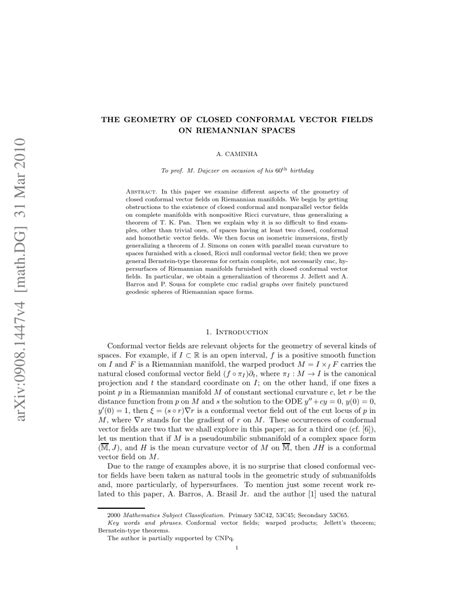 Pdf The Geometry Of Closed Conformal Vector Fields On Riemannian Spaces