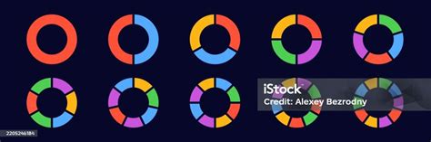 Colorful Pie Charts With Various Segments For Data Visualization And Statistical Analysis Stock