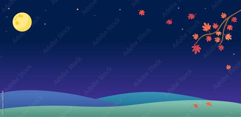 Vetor Do Stock 가을배경 단풍나무와 보름달이 있는 밤하늘 풍경 가로형 배경 Adobe Stock