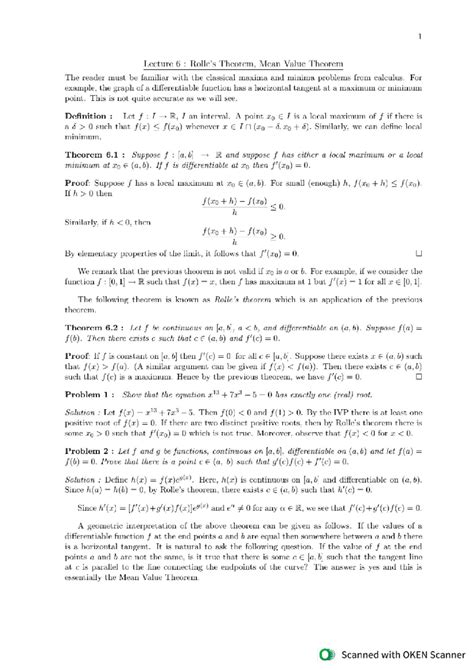 Calculus Rolles Theorem Cauchy Mean Value Theorem Fixed Point