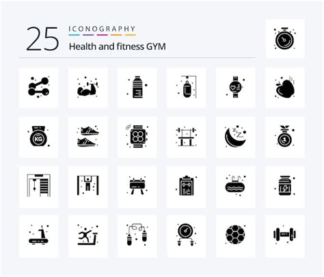 Free Vector | Gym 25 Solid Glyph icon pack including food watch bag sport sports