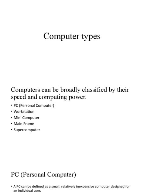 Types Of Computers Pcs Workstations Mainframes And Supercomputers Pdf Personal Computers