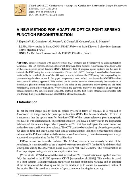 Pdf A New Method For Adaptive Optics Point Spread Function Reconstruction