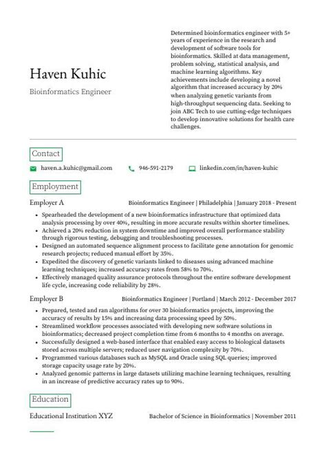 Bioinformatics Engineer Resume Cv Example And Writing Guide