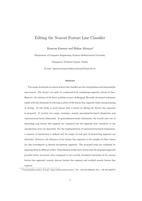 Pdf Editing The Nearest Feature Line Classifier
