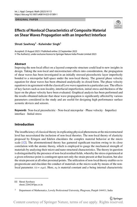 Effects Of Nonlocal Characteristics Of Composite Material On Shear Waves Propagation With An