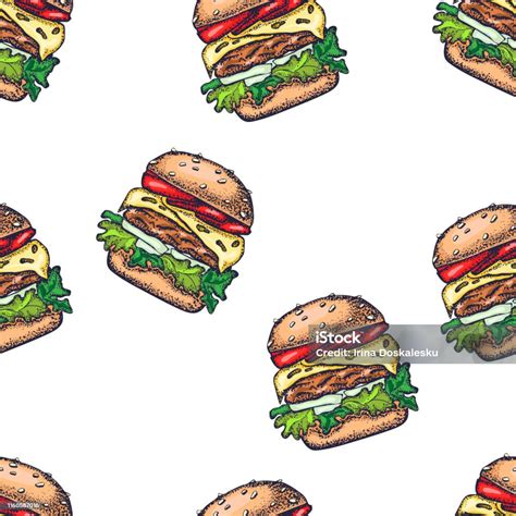 손으로 그린 패스트 푸드 세트입니다 피자 햄버거 타코 햄버거 도넛 핫도그 감자 튀김 0명에 대한 스톡 벡터 아트 및 기타 이미지