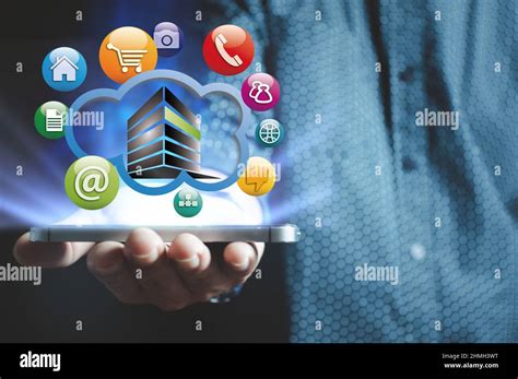 Business People Hold Mobile Phones With Virtual Cloud Computing Data Transfer And Cloud