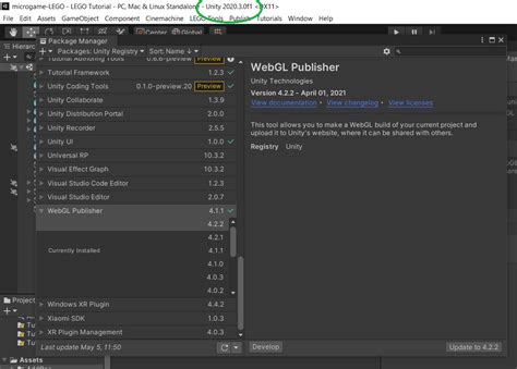 Webgl Publisher Not Listed In Unity Registry Of Package Manger In Unity