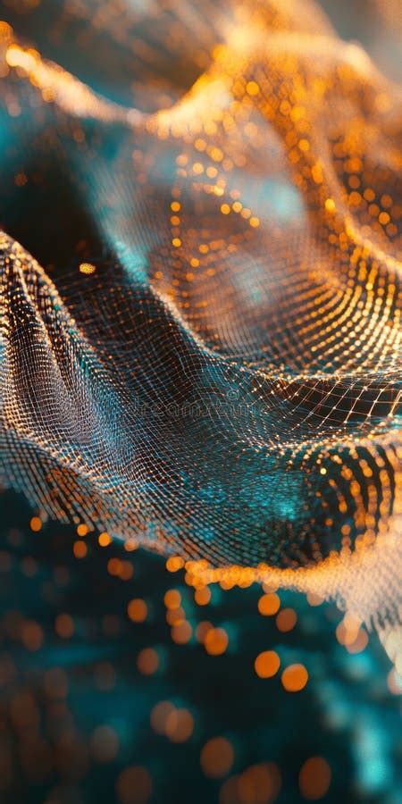 Abstract Data Visualization With Realistic Mesh And Volumetric Effects In Warm Color Tones Stock