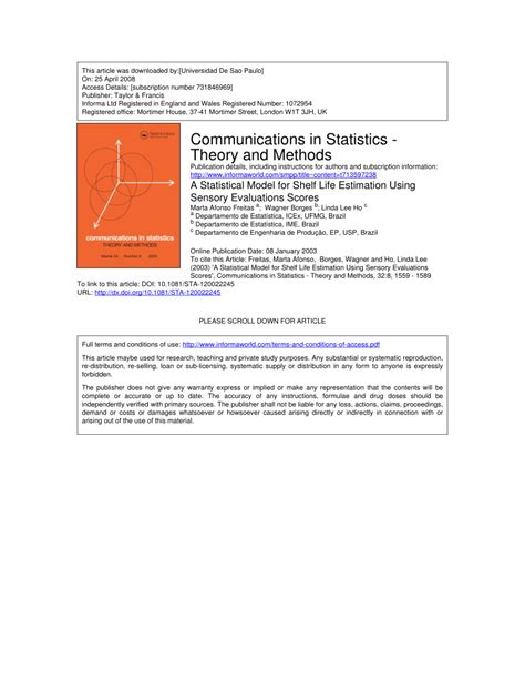 Pdf A Statistical Model For Shelf Life Estimation Using Sensory Evaluations Scores