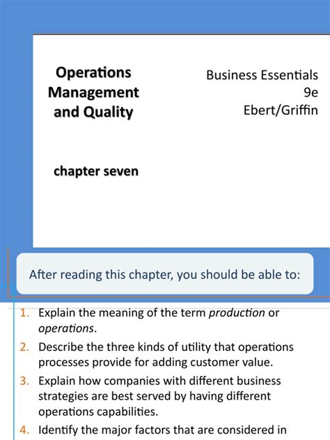 Chapter 7 Operations Management And Quality Pdf Quality Management