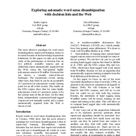 Exploring Automatic Word Sense Disambiguation With Decision Lists And