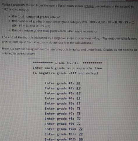 Solved Write A Program To Read Trom The User A List Of Excam