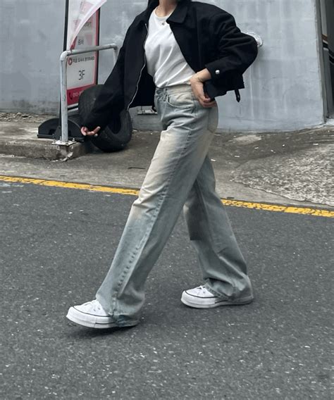 [빈티지무드 롱다리템 가을팬츠 체형보정] 빈티지 워싱 세미와이드 데님팬츠 에이블리