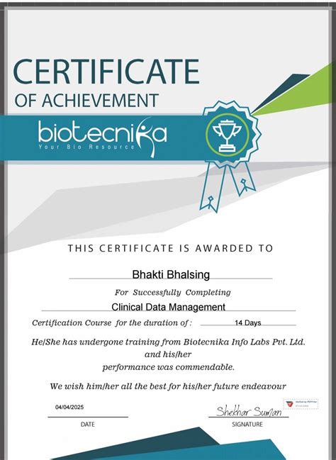 Clinicaldata Datamanagement Biotecnikainfolabs Certificationcourse Bhakti Bhalsing