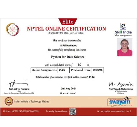 Rithanyaa S On Linkedin Python Nptel Datascience