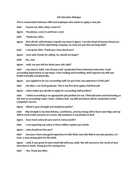 Job Interview Dialogue Pdf