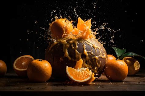 Premium Photo Orange Fruits Vegetable Explosion Exploding Splashing With Water In The Air
