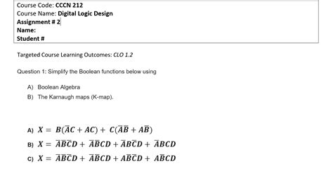 Solved Course Code Cccn 212 Course Name Digital Logic