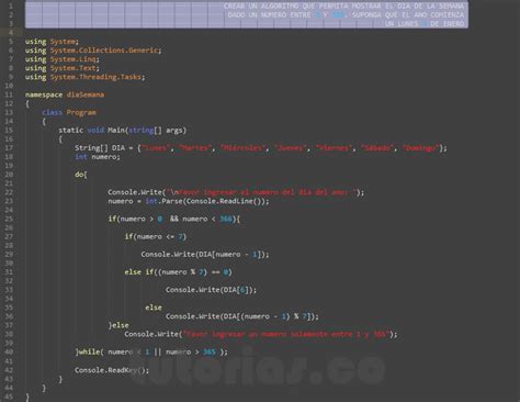 Arrays VisualStudio C Hallar El Dia De La Semana Tutorias Co
