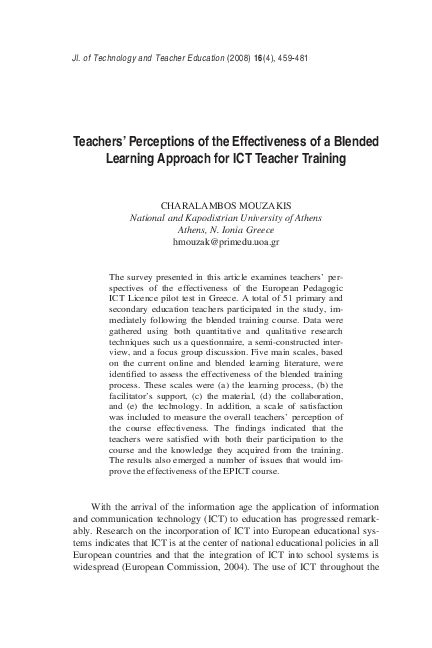 Pdf Teachers Perceptions Of The Effectiveness Of A Blended Learning Approach For Ict Teacher