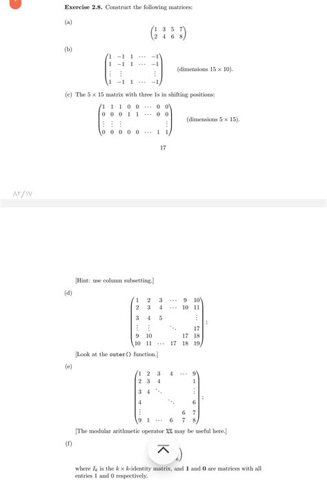 Solved Exercise Construct The Following Matrices A Chegg Com