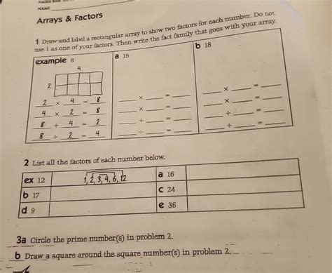1 Draw And Label A Rectangular Array To Show Two Factors For Each Number Do Not Use 1 As One Of