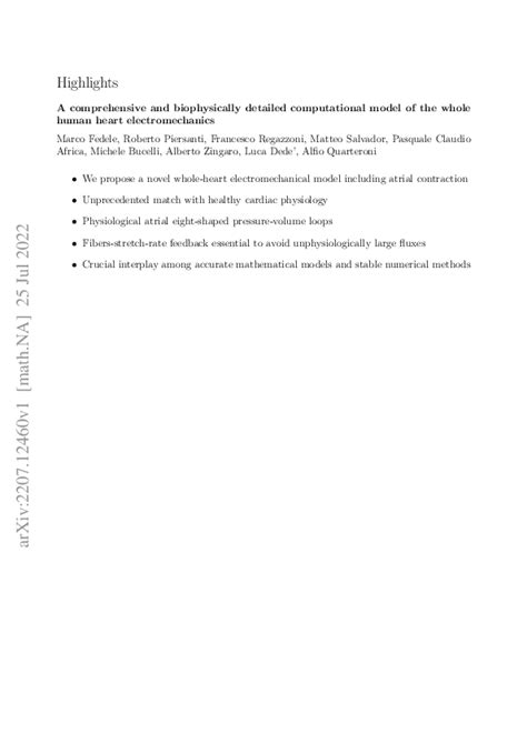 Pdf A Comprehensive And Biophysically Detailed Computational Model Of The Whole Human Heart
