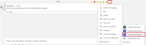 creating planner task from microsoft teams chat message