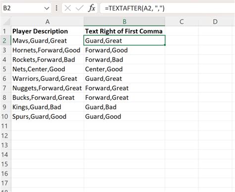 excel how to extract text right of comma