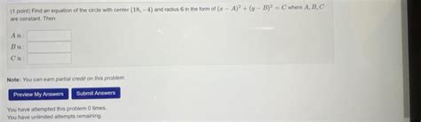 Solved Point Find An Equation Of The Circle With Center Chegg