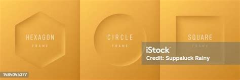 노란 겨자 3d 배경에 사실적인 기하학적 프레임 육각형 원형 사각형 세트 최소한의 Neumorphism은 복사 공간으로 배경을 구성합니다 제품 전시를 위한 평면도 빛과