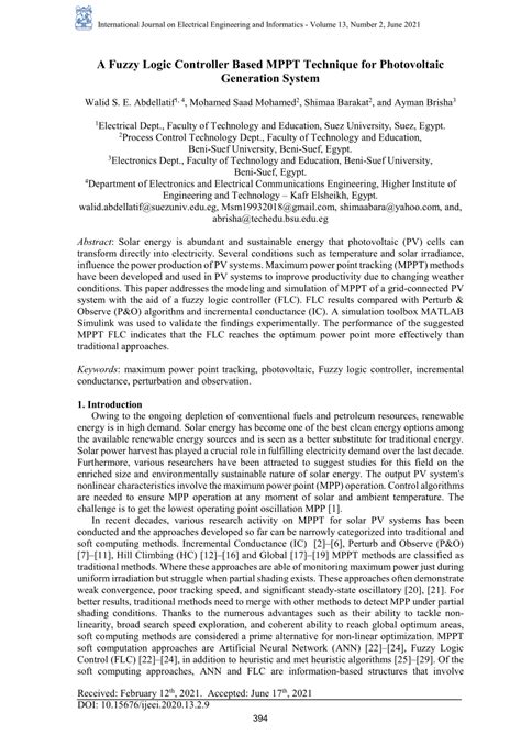 Pdf A Fuzzy Logic Controller Based Mppt Technique For Photovoltaic
