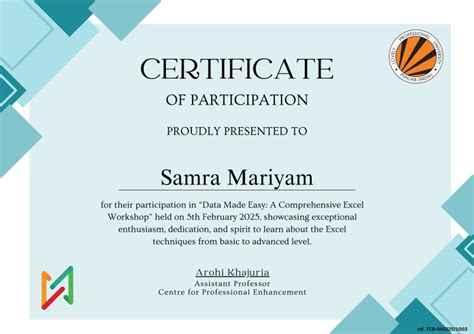 Excel Dataanalytics Lifelonglearning Certification Samra Mariyam